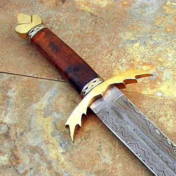 Custom Viking Sword Damascus Steel Sword Rose Wood Handle With Leather ...
